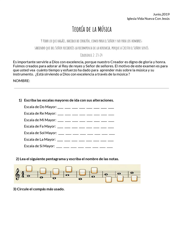 Examen Teoria de La Musica | Descargar gratis PDF | Escala (música ...
