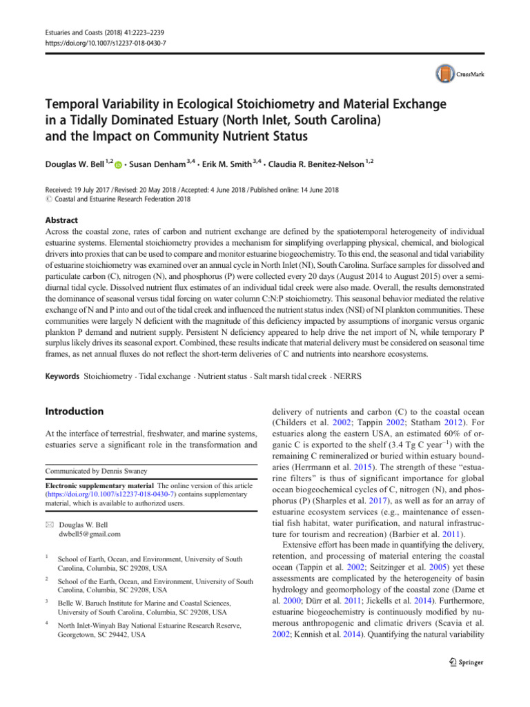 Temporal Variability in Ecological Stoichiometry and Material Exchange ...