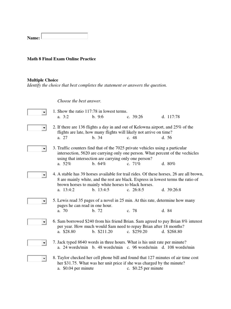 Math Final Exam Revision Test-Samar Itani | PDF | Fraction (Mathematics ...