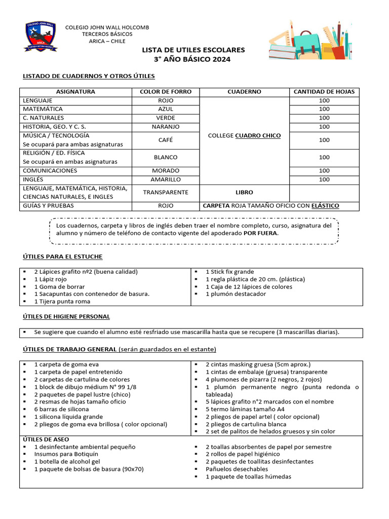 Lista Utiles 3ero | PDF | Lápiz