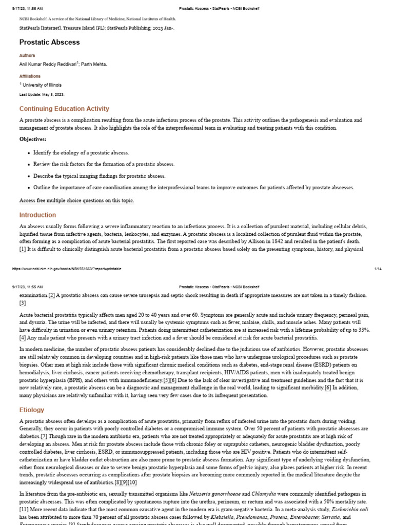 Prostatic Abscess - StatPearls - NCBI Bookshelf | PDF | Medical Imaging ...