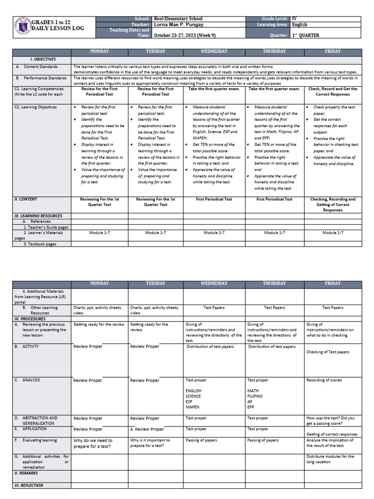 W9 Review and Periodical Test | PDF | Learning | Cognition