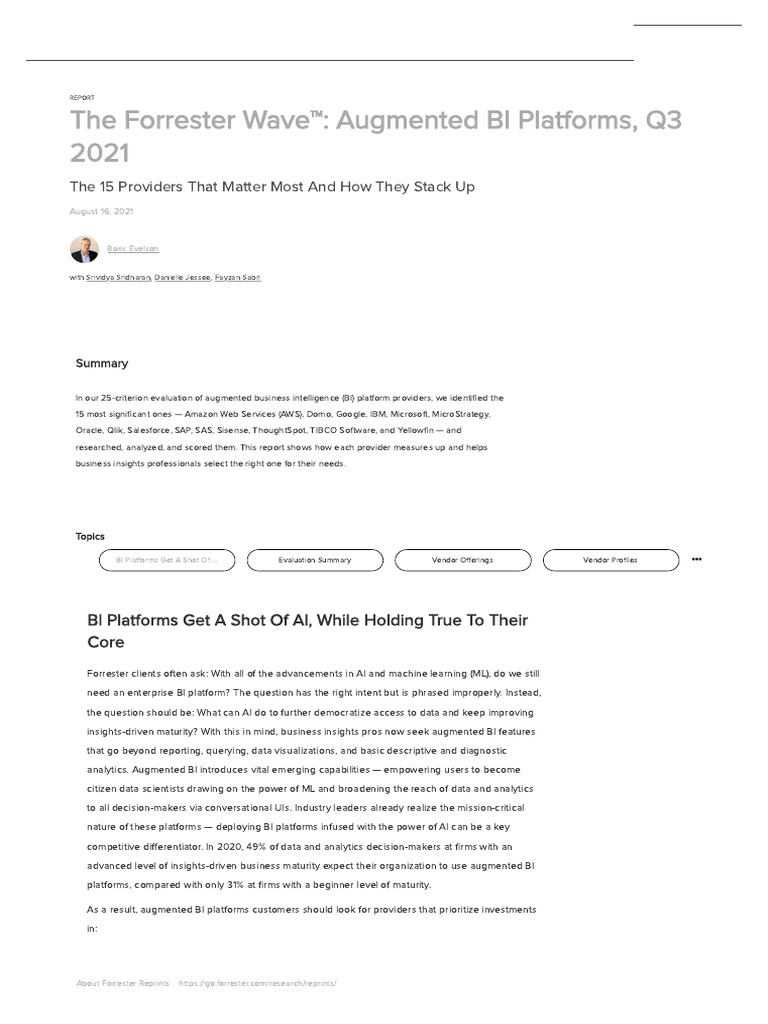 2021 - Q3 - The Forrester Wave™ - Augmented BI Platforms, Q3 2021 | PDF | Business Intelligence ...