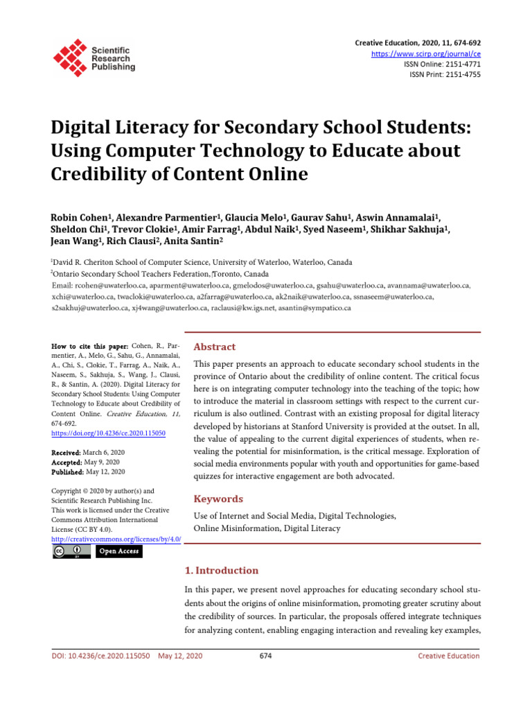 Digital Literacy For Secondary School Students Usi | PDF | Social Media ...