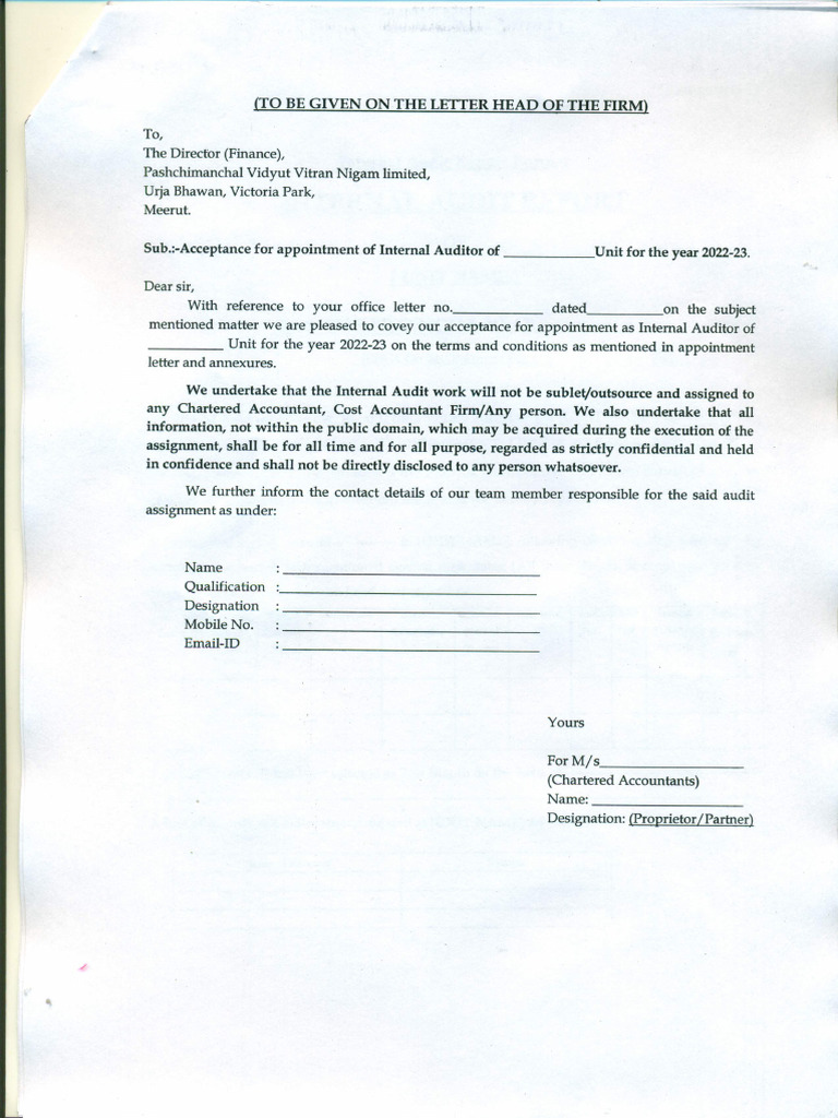 Acceptance Letter Format | PDF