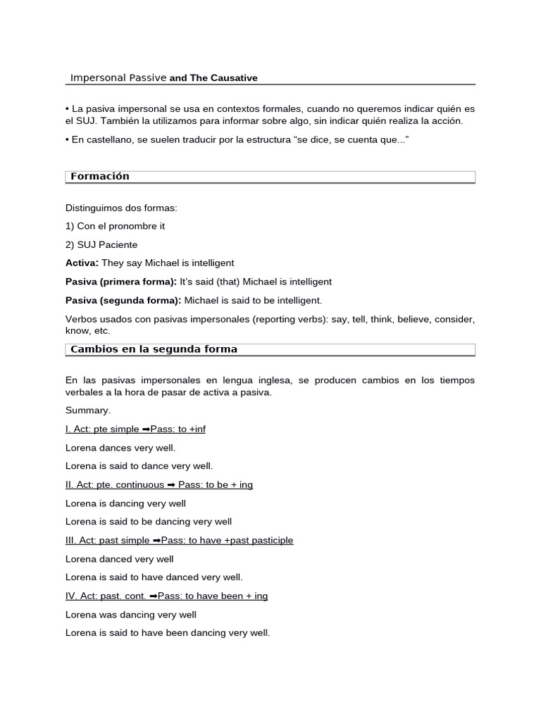 Impersonal Passive and The Causative | PDF