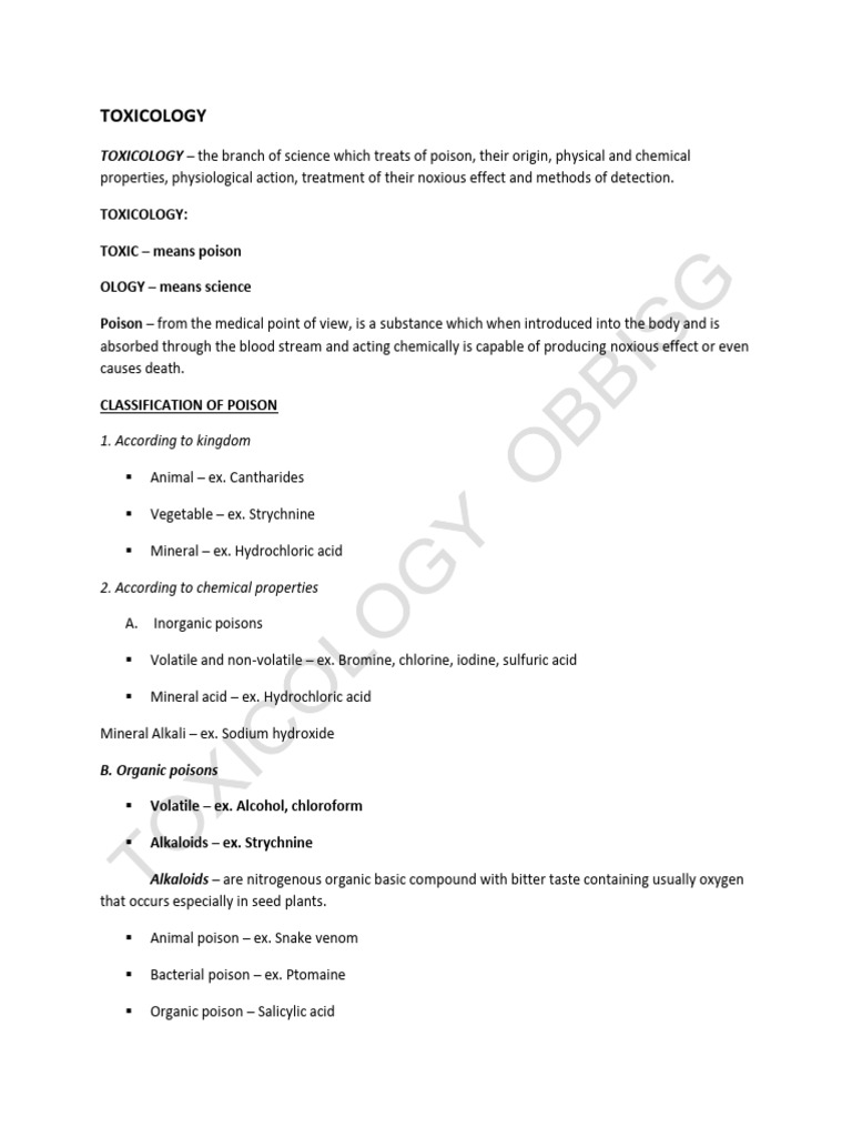 TOXICOLOGY | PDF | Poison | Vomiting