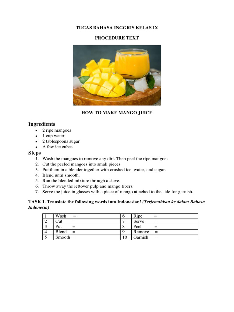 Procedure for Making Mango Juice | PDF