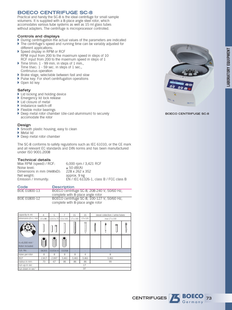 Boeco Centrifuge SC-8 | PDF | Centrifuge | Centrifugation