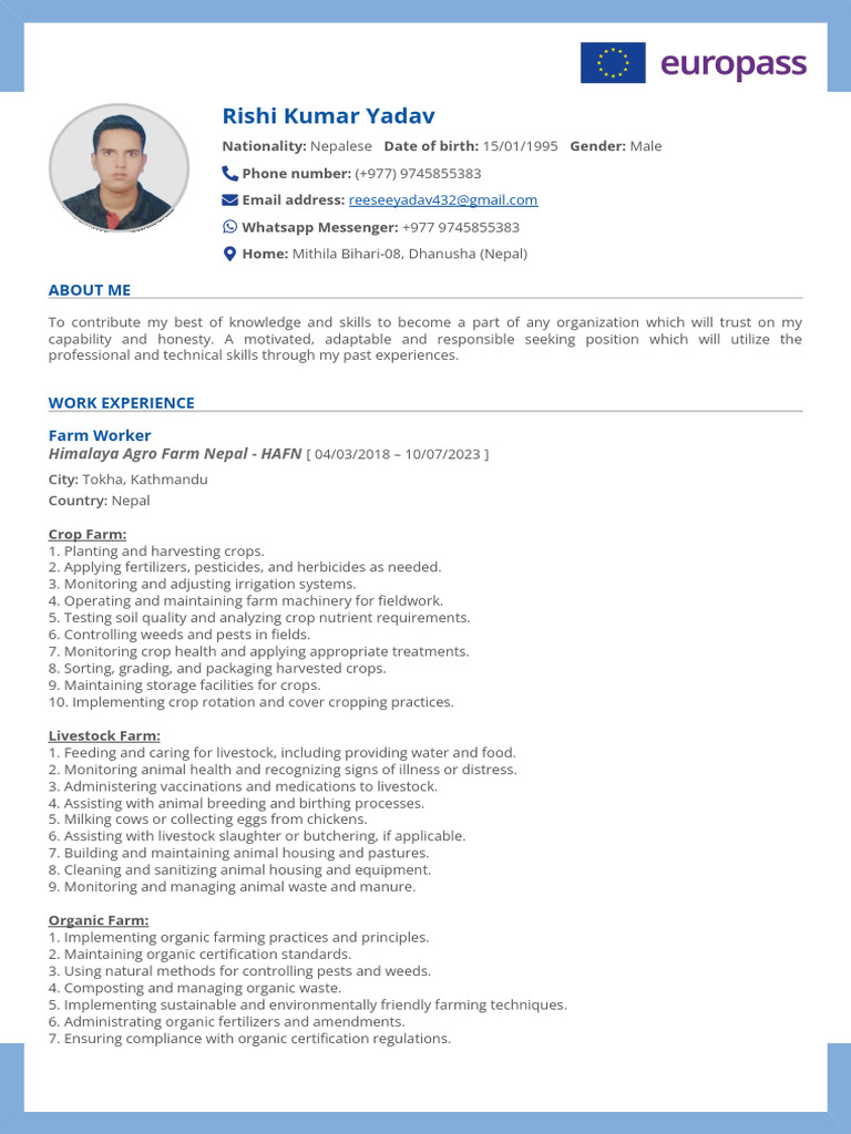 CV- Rishi Kumar Yadav | PDF | Agriculture | Organic Farming
