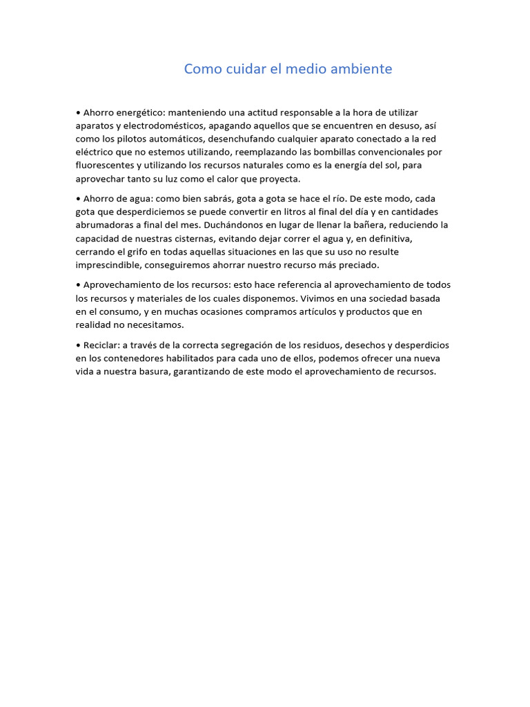 Como Cuidar El Medio Ambiente | PDF
