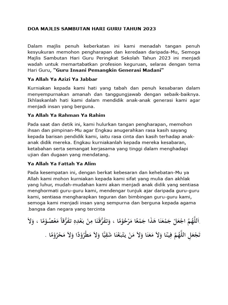 Doa Hari Guru 2023 | PDF | Kesehatan Holistik