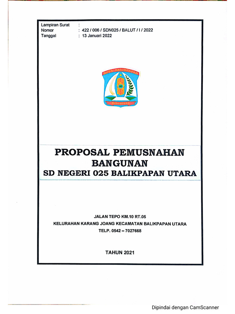 Contoh Proposal Pemusnahan Bangunan SDN 025 Balut | PDF