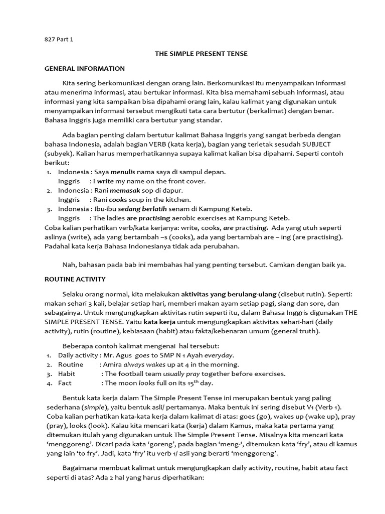 Memahami Simple Present Tense Pdf