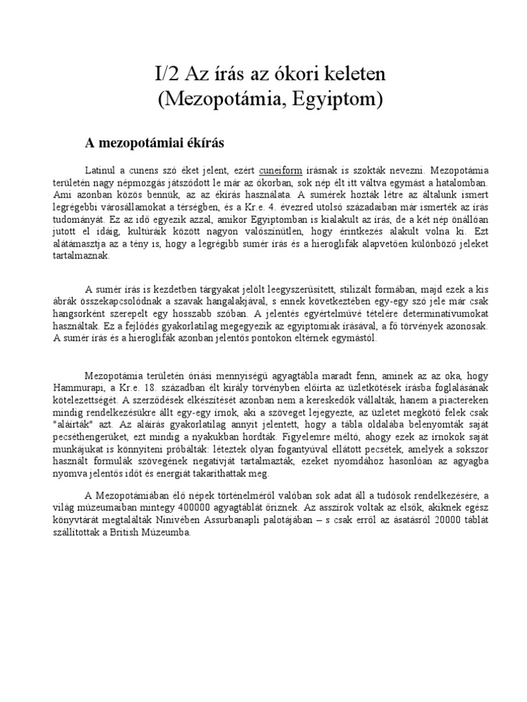 I - 2 Az Írás Az Ókori Keleten (Mezopotámia, Egyiptom) | PDF