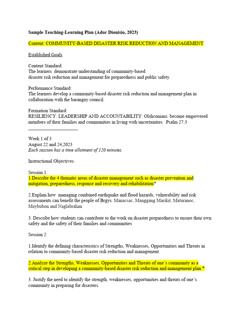 Learning Plan 2023 Rev | PDF | Emergency Management | Swot Analysis