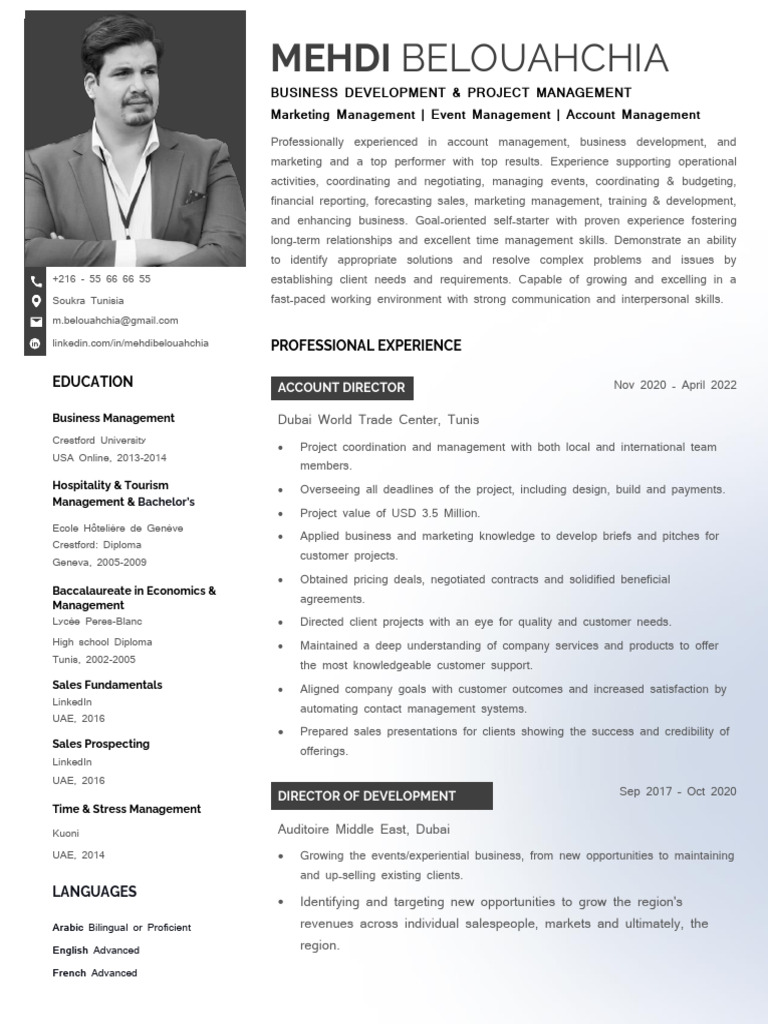 Mehdi Belouahchia Resume F | PDF | Sales | Marketing