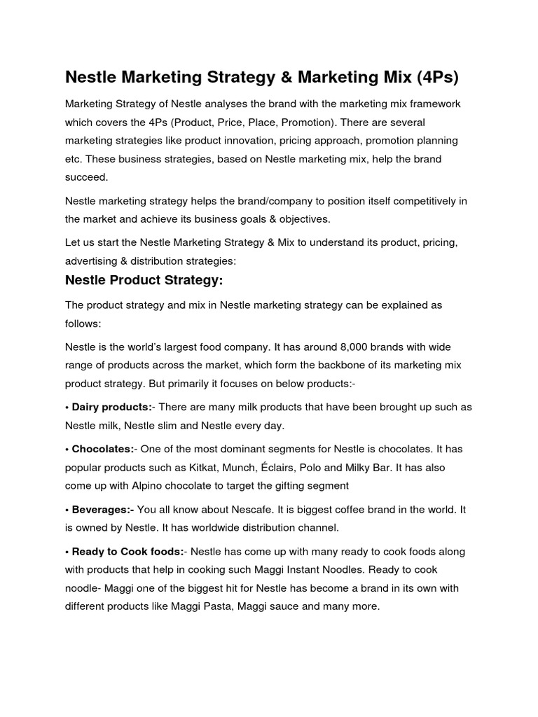 Nestle Marketing Strategy & 4Ps Analysis | PDF | Nestlé | Marketing