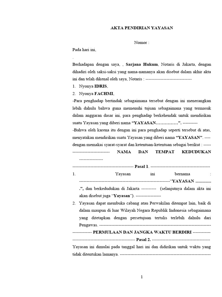 Akta Pendirian Yayasan | PDF