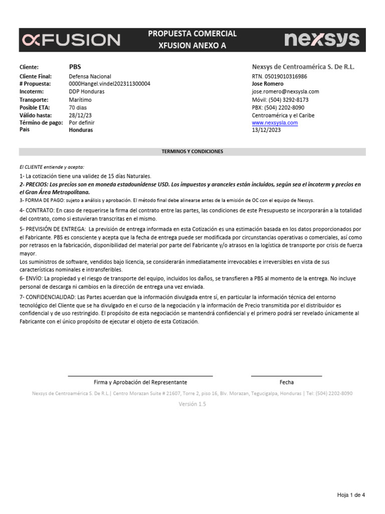 Propuesta Comercial Nexsys Honduras | PDF | Informática | Economias