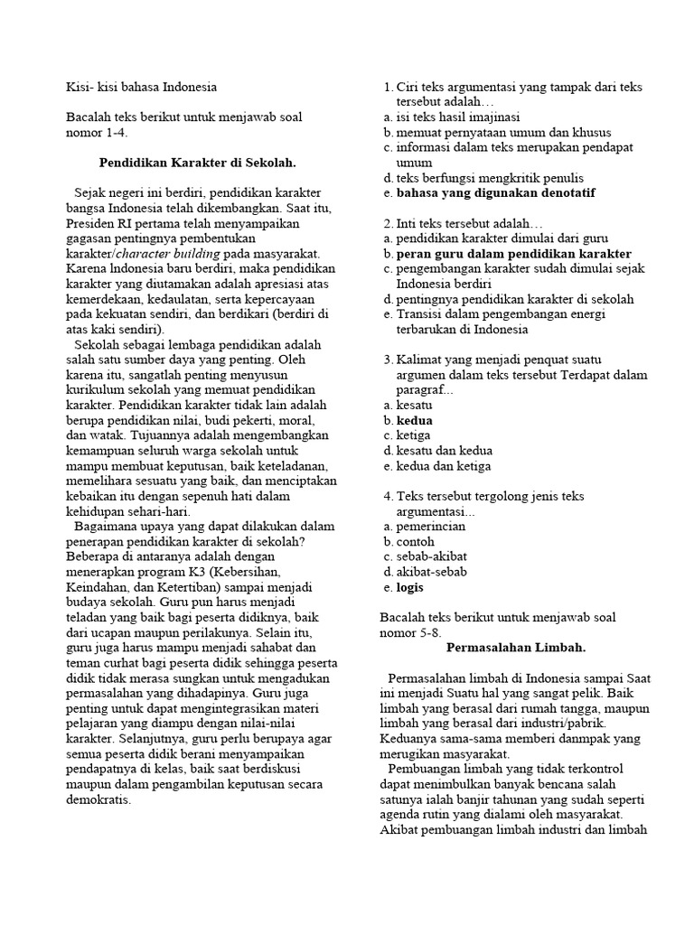 Kisi Kisi Bahasa Indonesia Kelas 11 | PDF