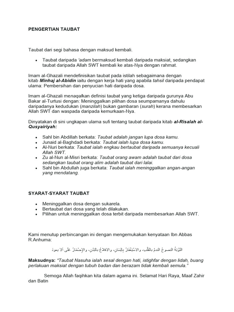 PENGERTIAN TAUBAT (K.azwan) | PDF