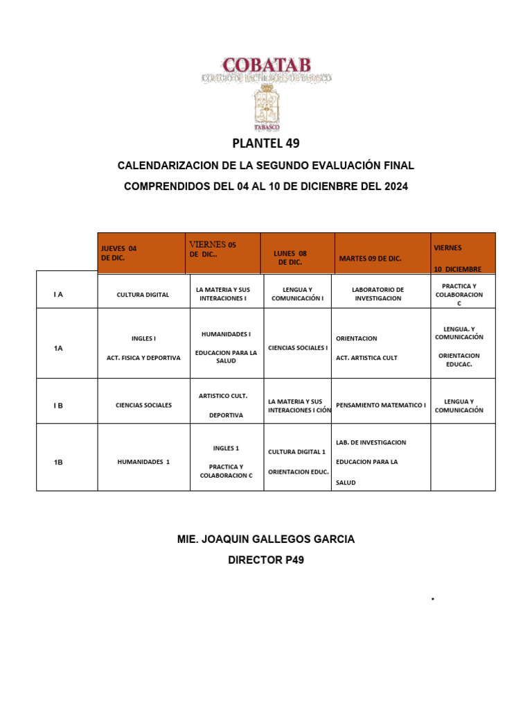 HORARIO DE EXAMENES FINALES ENERO 2024 | PDF | Science