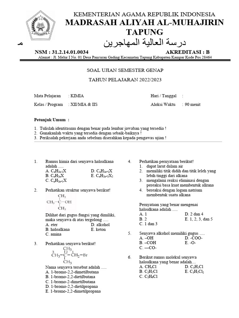 Soal Pas Kimia Kelas Xii | PDF