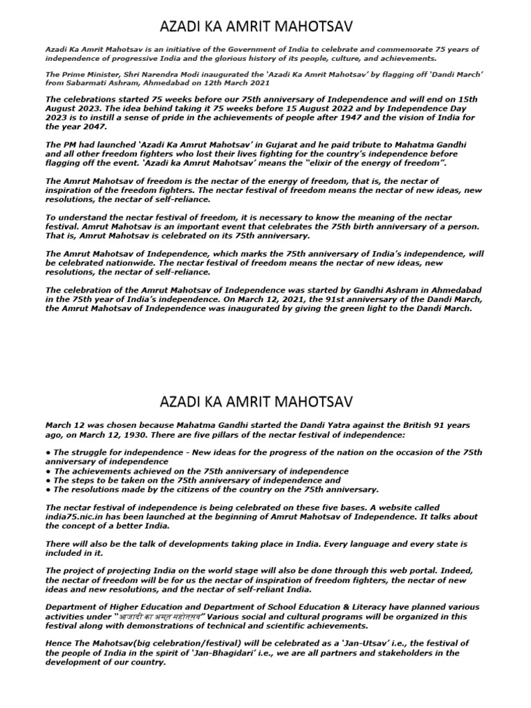 75 Years of Azadi Ka Amrit Mahotsav | PDF