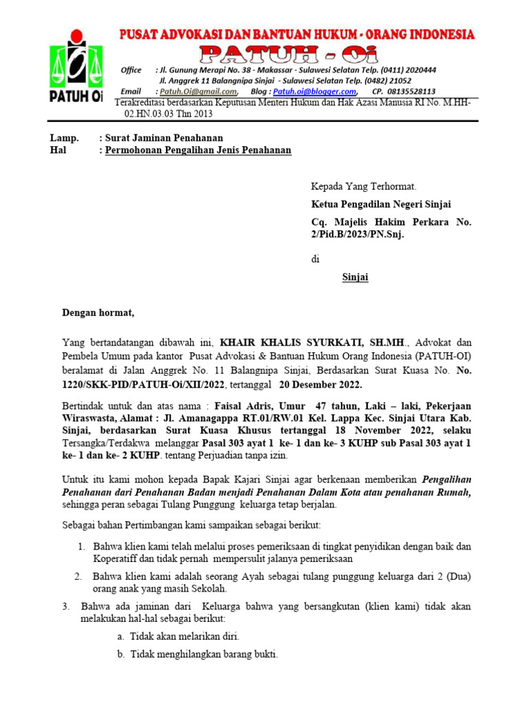 Permohonan Penangguhan Penahanan | PDF