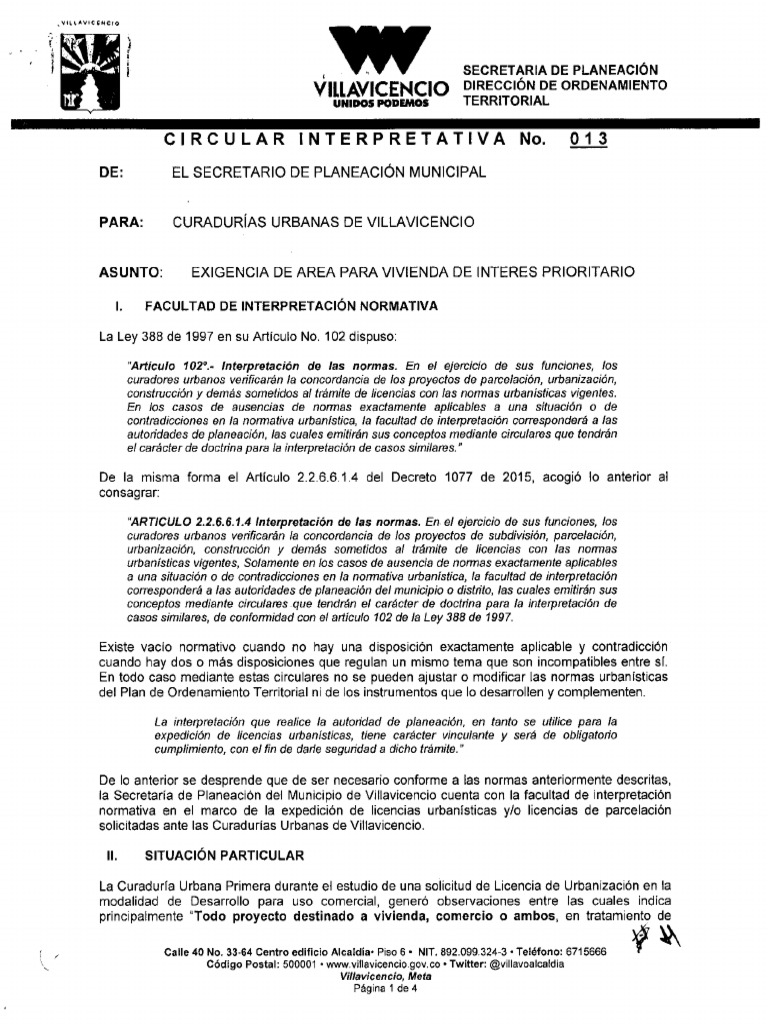 CIRCULAR INTERPRETATIVA No.013 EXIGENCIA DE AREA PARA VIP | PDF