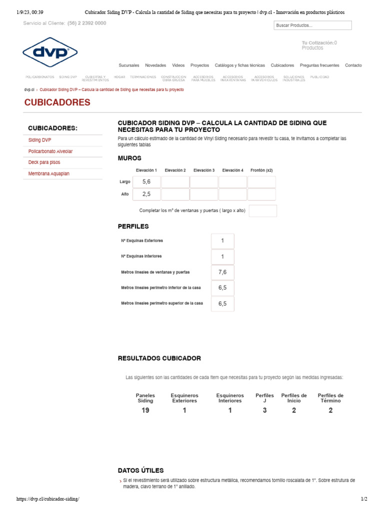 Cubicador Siding DVP - Calcula La Cantidad de Siding Que Necesitas para Tu Proyecto - DVP - CL ...