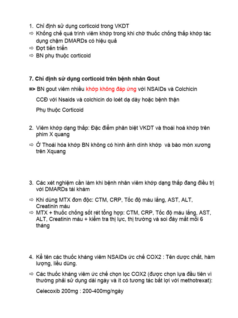 7. Chỉ định sử dụng corticoid trên bệnh nhân Gout => BN gout viêm nhiều | PDF