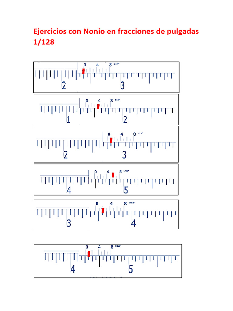 Ejercicios Con Nonio en Fracciones de Pulgadas 1 | PDF