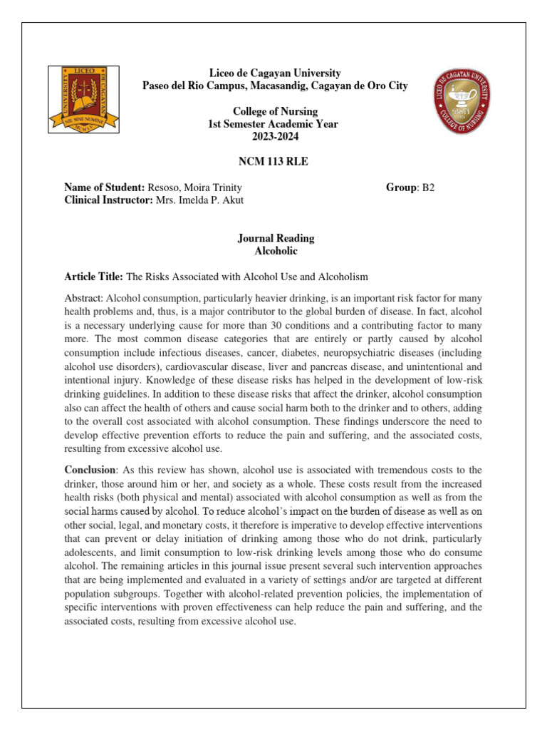 Journal-Reading-Alcoholic Client | PDF | Alcoholism | Preventive Healthcare