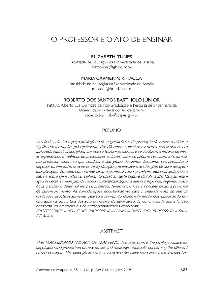O Professor e o Ato de Ensinar - TUNES, TACCA, Bartholo Junior ...