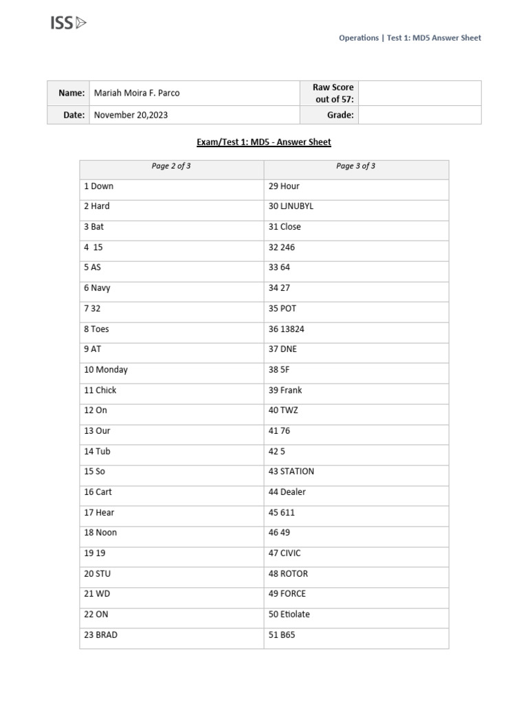 Mariah Moira Parco - Exam 1 - MD5 | PDF