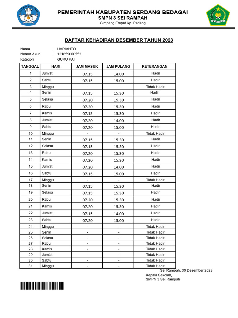 Absen Desember 2023 | PDF