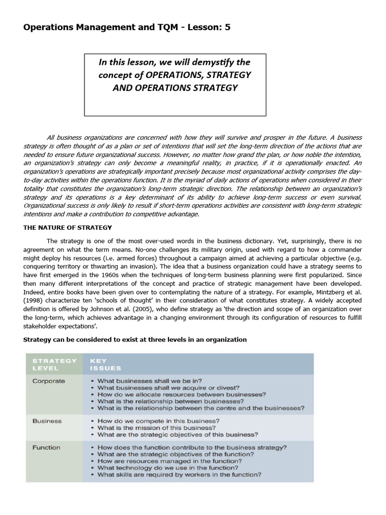 OM TQM - Lesson 5 | PDF | Strategic Management | Economies