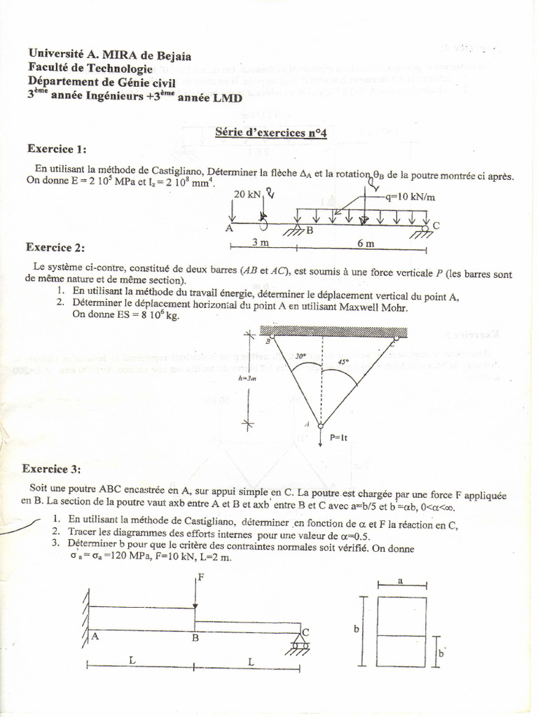 TD de RDM Theoreme de Castiglianoet Maxwell Mohr Travail Energie | PDF