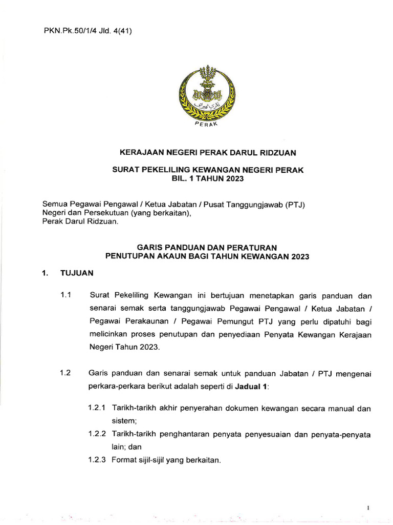 Surat Pekeliling Kewangan Negeri Perak Bil 1 Tahun 2023 | PDF Surat Pekeliling Kewangan Negeri Perak Bil 1 Tahun 2023 | PDF