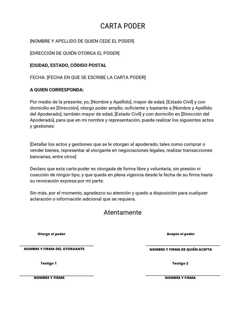Carta Poder Ejemplo | PDF