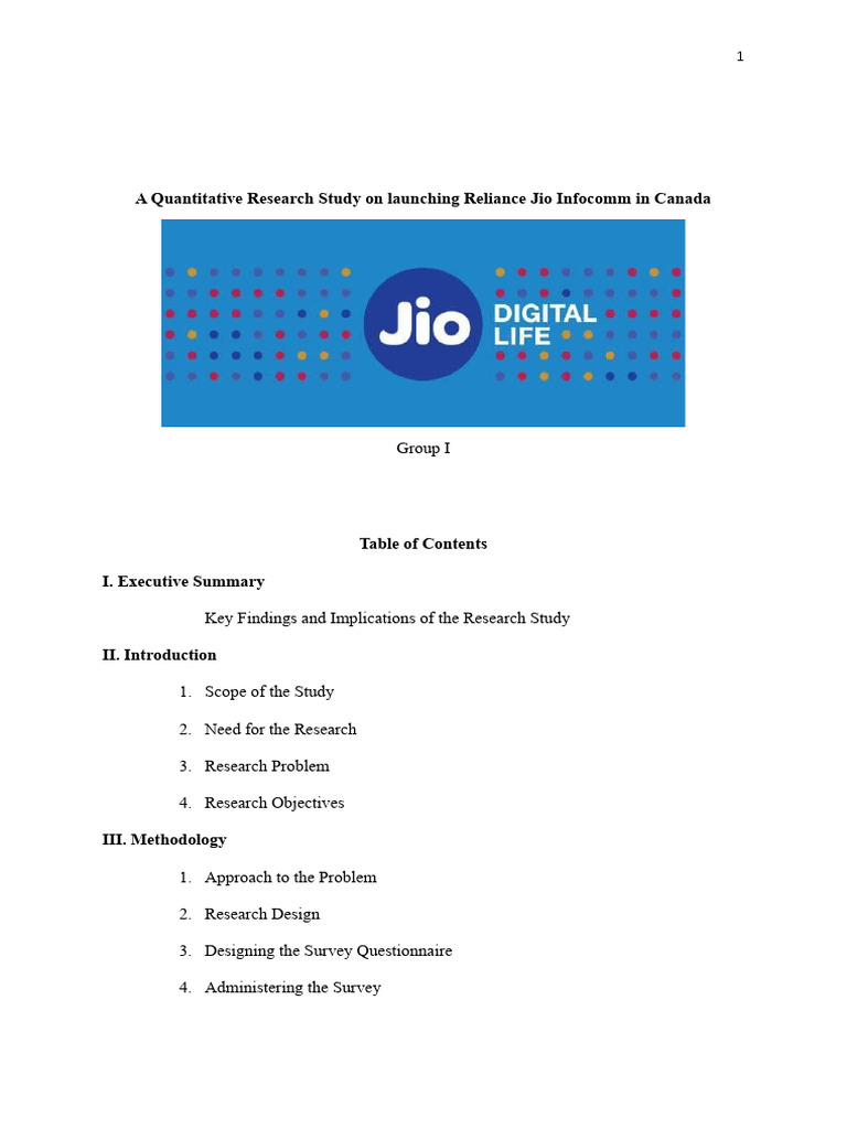 A Quantitative Research Study On Launching Reliance Jio Infocomm in ...