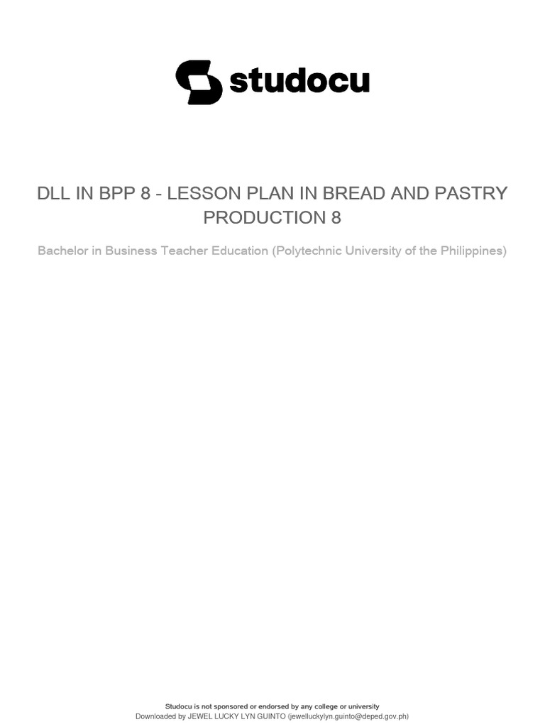 DLL in BPP 8 Lesson Plan in Bread and Pastry Production 8 | PDF ...