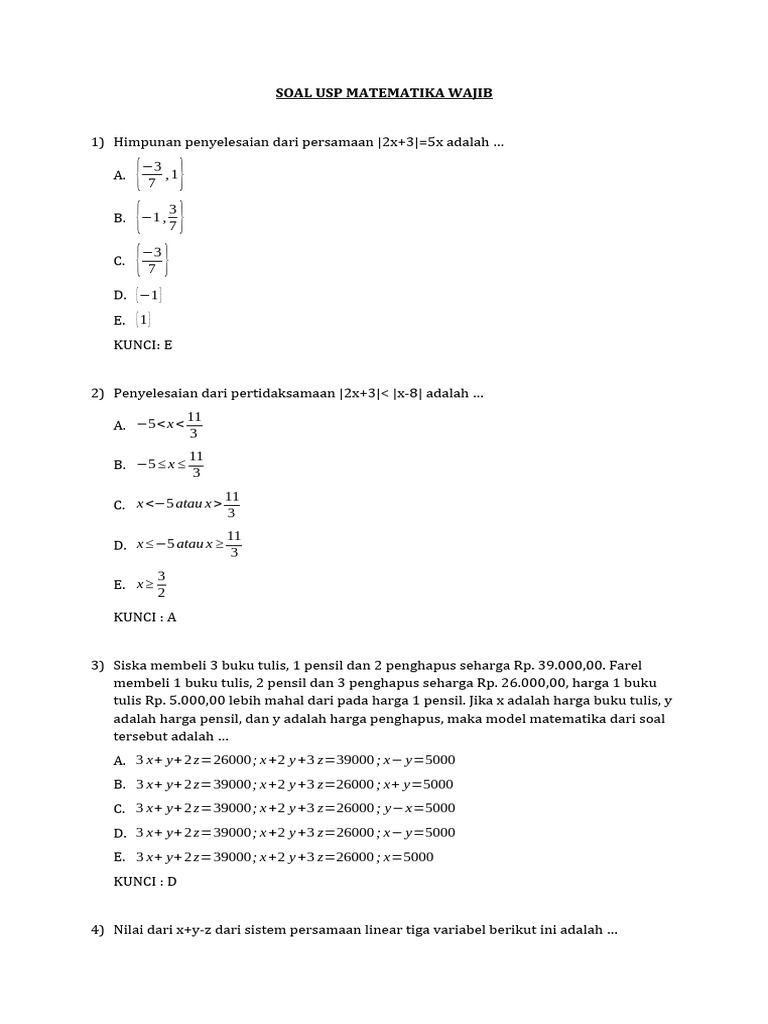 Soal Matematika Wajib | PDF