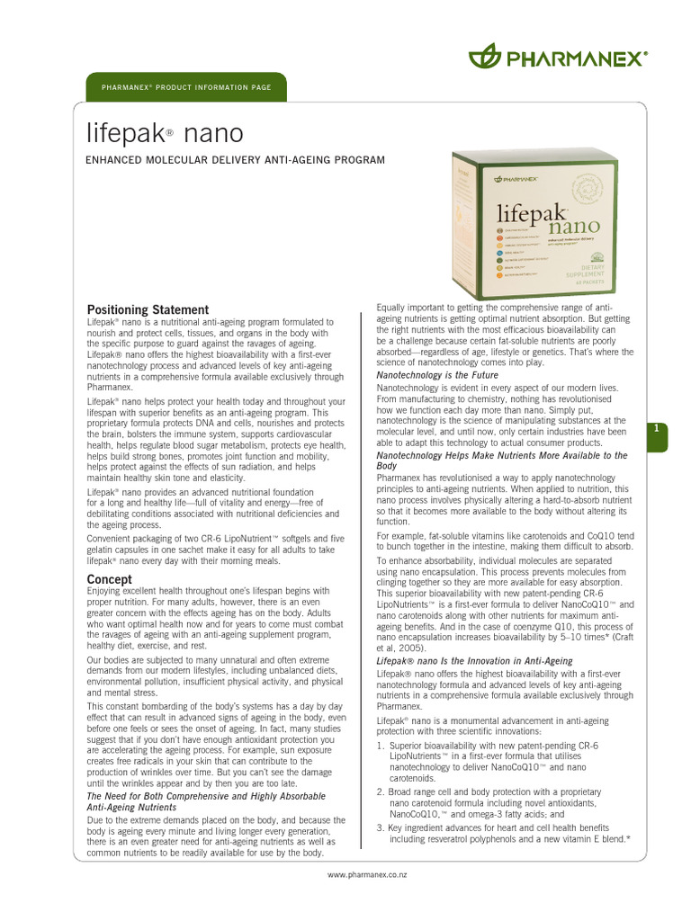 NZ 0508 lifepakNanoPIP | PDF | Nutrients | Vitamin