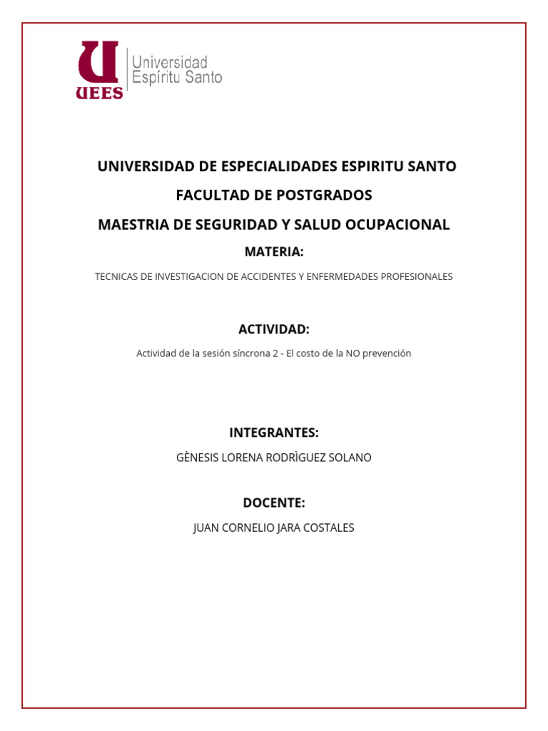 RODRIGUEZ-GENESIS-Actividad de La Sesión Síncrona 2 - El Costo de La NO Prevención | PDF ...