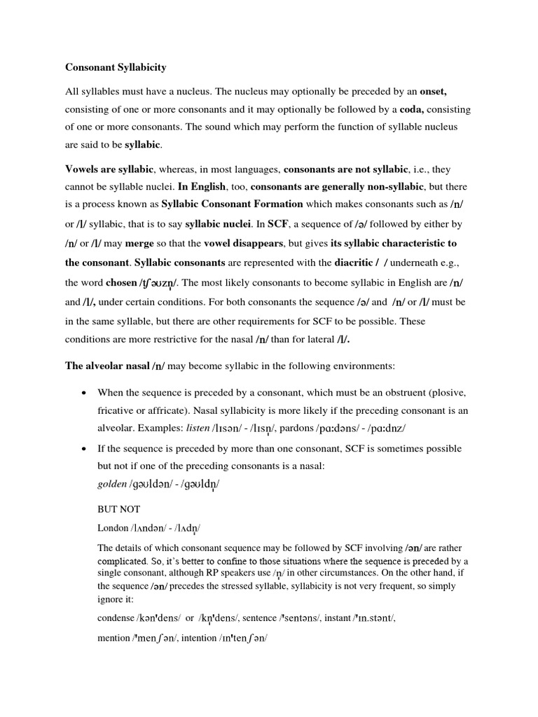 Understanding Syllabic Consonants | PDF | Syllable | Consonant