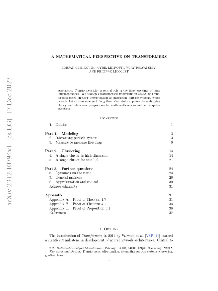 A Mathematical Perspective On Transformers | PDF | Deep Learning | Mathematics