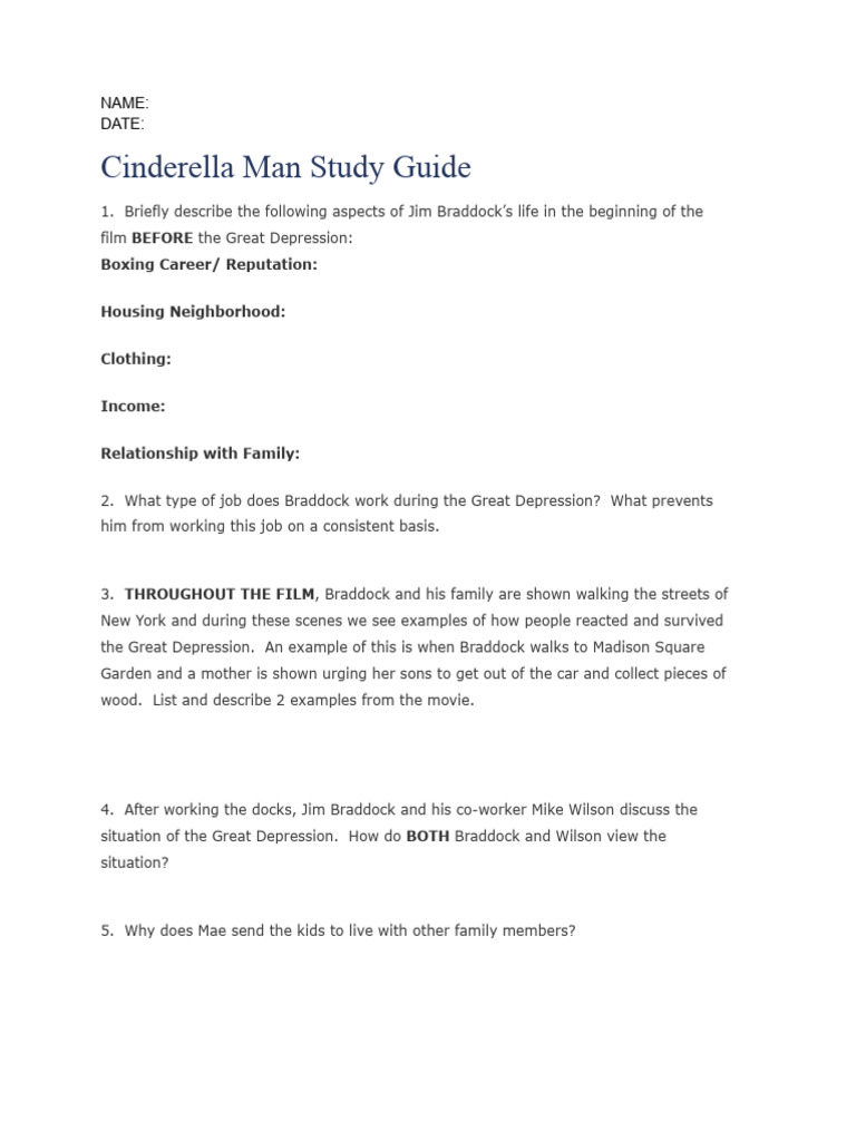 Cinderella Man Questions | PDF | Games & Activities